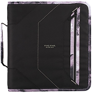 Five Star Zipper Binder, 2 Inch 3-Ring Binder for School, 530 Sheet Capacity, 3 Removable Tabbed File Folders, Black (29036IT8)