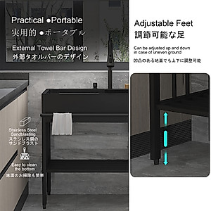 Black Utility Waterfall Sink Outdoor Stainless Steel Kitchen Sink Garage Sink Laundry Sink with Cabinet Camping Sink Single Bowl Kitchen Sinks with Raindance Waterfall Faucet and Accessories ( Color :