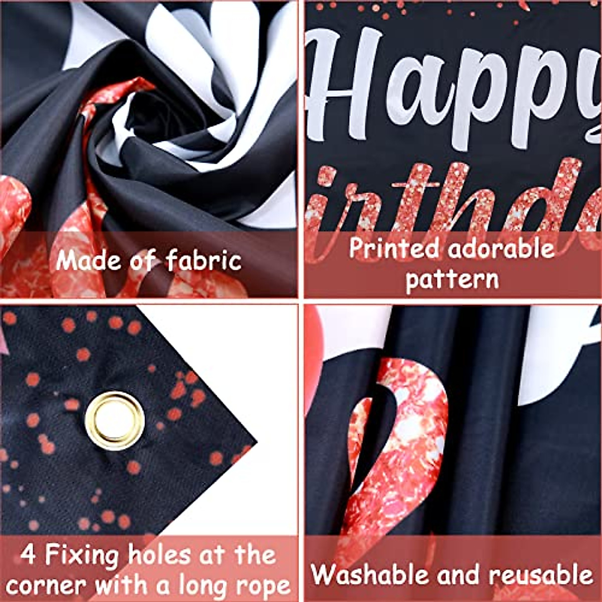 Trgowaul Happy Birthday Banner Backdrop - Red Black Birthday Party Decorations, Birthday Party Supplies Kids Men Women, Bday Gifts Sign Photo Booth Background Decor Girls Boys Outdoor 70.8*43.3 inches