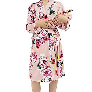 SUFEINI Maternity Robes and Matching Swaddle Blanket Set, Women Mommy Postpartum Robe Hospital Labor and Delivery Gown