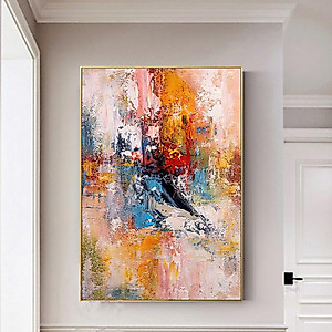 Colorful Modern Poster Orange Abstract Pictures Watercolor Modern Wall Art Orange Abstract Oil Painting Geometric Picture Orange and Blue Painting for Living Room Bedroom Office 16x24in Frameless