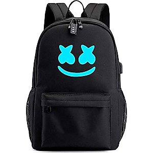 Mello Backpack Marshmallow Backpack Glow in Dark Smile Laptop Backpack for Boys w/USB Headphone Ports & Cables & Lock (M)