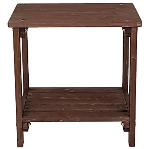 be current Outdoor Rectangular Side Table,Outdoor Patio Table Coffee Tea Bistro Small End Table,Wood with Storage,Outside Wooden Accent Furniture for Balcony Porch Garden, Brown