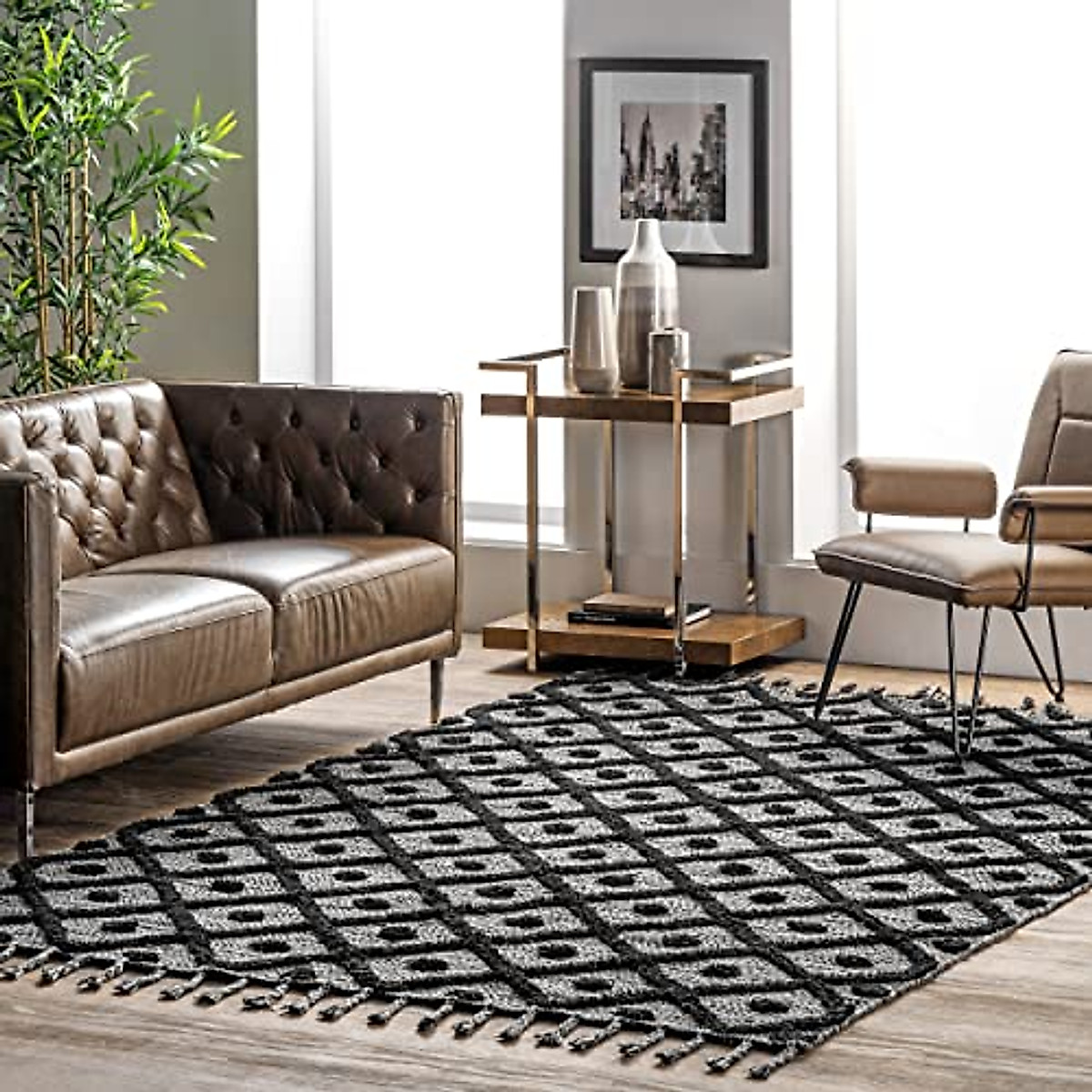 nuLOOM Jinny Moroccan Wool Tasseled Area Rug, 4x6, Dark Grey