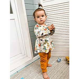 3PCS Baby Girl Clothes Ruffle Floral Shirt Tops Pants Headband Outfit Sets (Yellow, 9-12 Months)