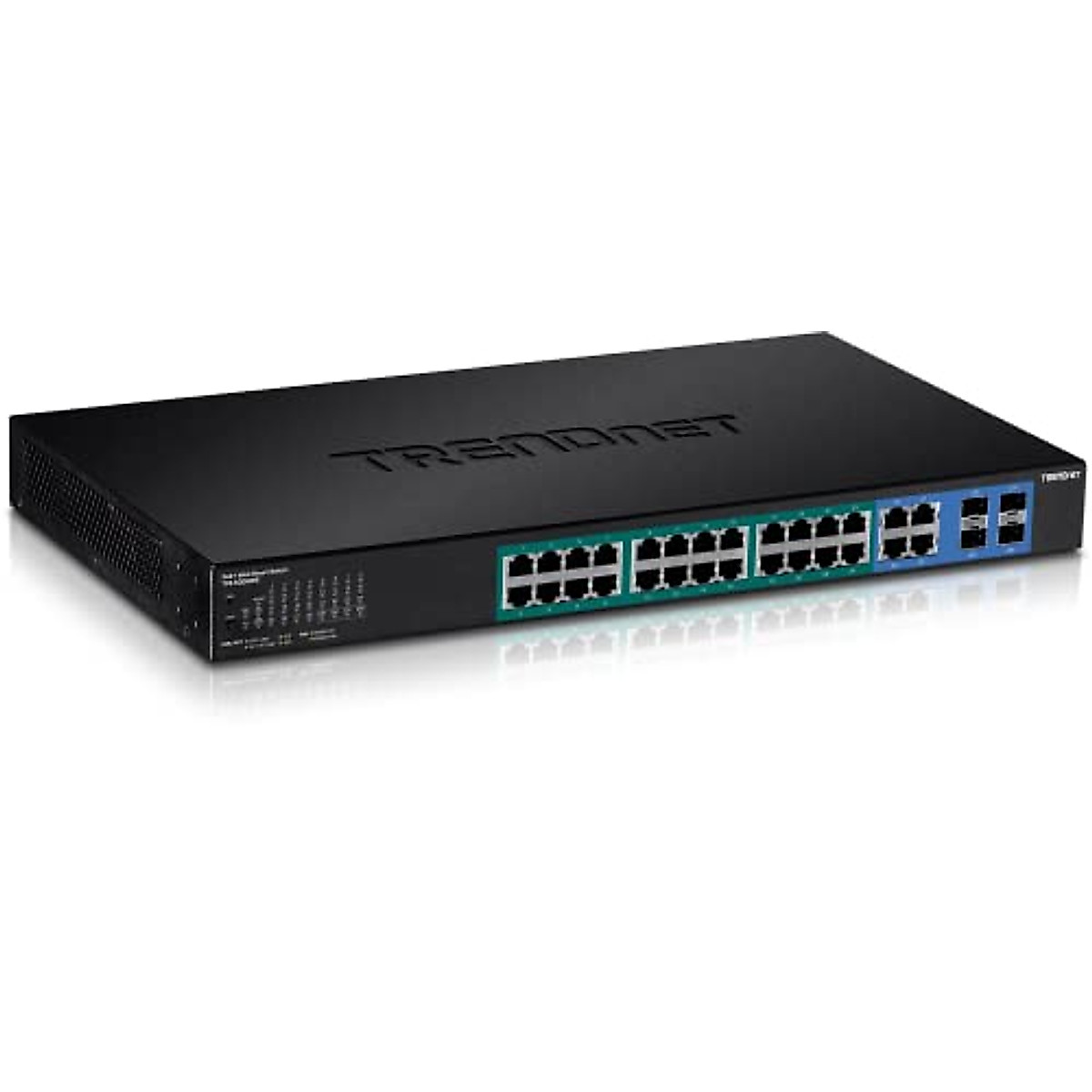 TRENDnet 28-Port Web Smart PoE+ Switch, 24 x Gigabit PoE+ Ports, 4 x Shared Gigabit Ports (RJ-45 or SFP), VLAN, QoS, LACP, IPv6 Support, 370W PoE Power Budget, Lifetime Protection, TPE-5028WS