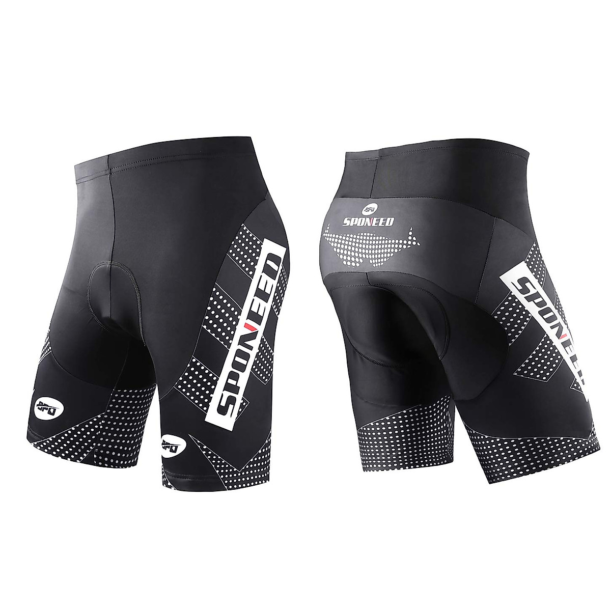 SPONEED Men Bicycle Shorts, Black with White, US L (CN XL)