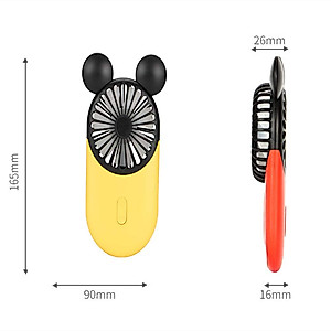 DECVO Cute Personal Mini Fan, Handheld & Portable USB Rechargeable Fan with Beautiful LED Light, 3 Adjustable Speeds, Portable Holder, for Indoor Or Outdoor Activities, Cute Mouse 2 Pack (Red+Yellow)