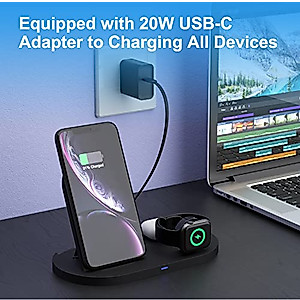 Eronli 3 in 1 Wireless Charger for Apple Products, Qi-Certified Fast Charging Station with 20W USB-C Power Adapter Compatible with Apple Watch SE 7 6 5 4 AirPods Pro/2 iPhone 13 12 11/Pro Max/X