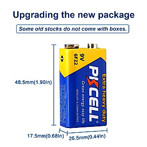 PKCELL 9V Battery Carbon Zinc for Smoke Detectors 6F22 Battery,Ultra Long-Lasting