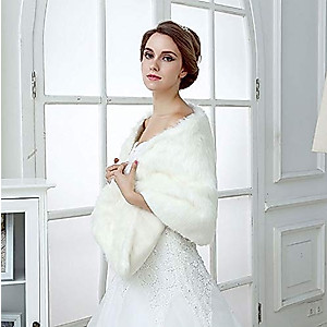 Mydio Faux Fur Shawl Wrap Stole Cape，Shawl Wrap Faux Fur Scarf Stoles for Wedding Dresses (White)