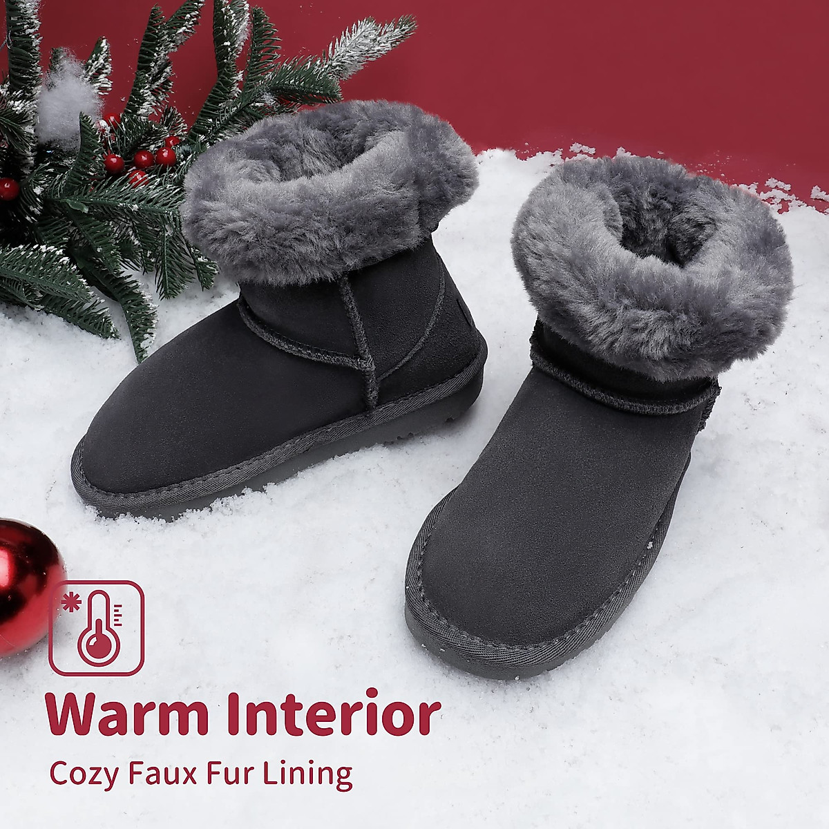 DREAM PAIRS Girls Boys Boots Kids Faux Fur Lined Winter Mid Calf Snow Boots Shorty-K Grey Size 1 Little Kid
