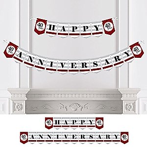 Big Dot of Happiness We Still Do - 40th Wedding Anniversary Party Bunting Banner - Ruby Party Decorations - Happy Anniversary