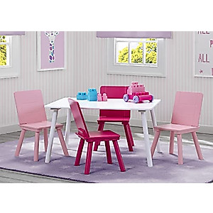 Delta Children Kids Table and Chair Set (4 Chairs Included) - Ideal for Arts & Crafts, Snack Time, Homeschooling, Homework & More - Greenguard Gold Certified, White/Pink