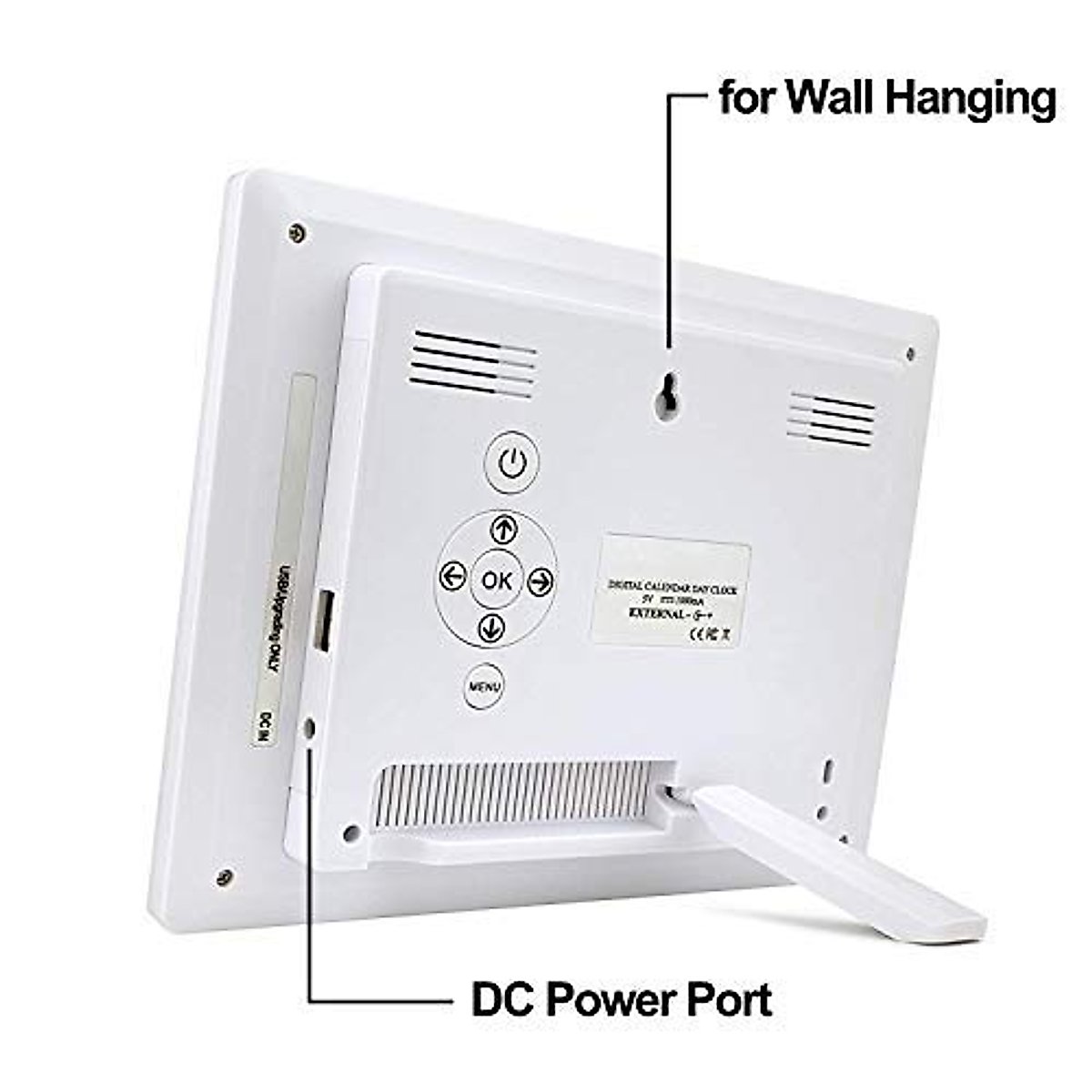 JALL 【Upgraded】 Digital Calendar Alarm Day Clock - with 8" Large Screen Display, am pm, 5 Alarm, for Extra Large Impaired Vision People, The Aged Seniors, The Dementia, for Desk, Wall Mounted, White