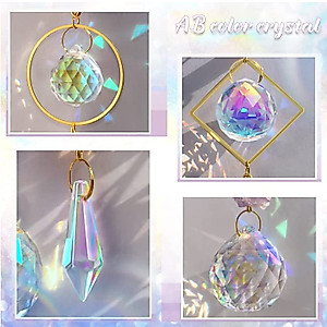 Crystal Suncatcher Rainbow Maker Hanging Prism Ornament Pendant Home Garden Car Decoration 4 Pack Gift Kit Sun Catchers Indoor Window, 13.8 Inch