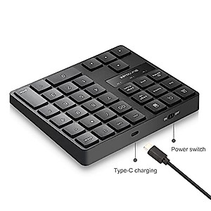 SurnQiee Wireless Numeric Keypad, 2.4G Rechargeable Number Pad 35-Keys for Efficient Data Input