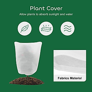GROWNEER 3 Packs Plant Covers Freeze Protection 1.77 oz/yd², 39 x 39 Inches Frost Cloth with Drawstring, Shrub Jacket Winter Tree Cover for Cold Frost Freeze Bird Insect Prevention, White