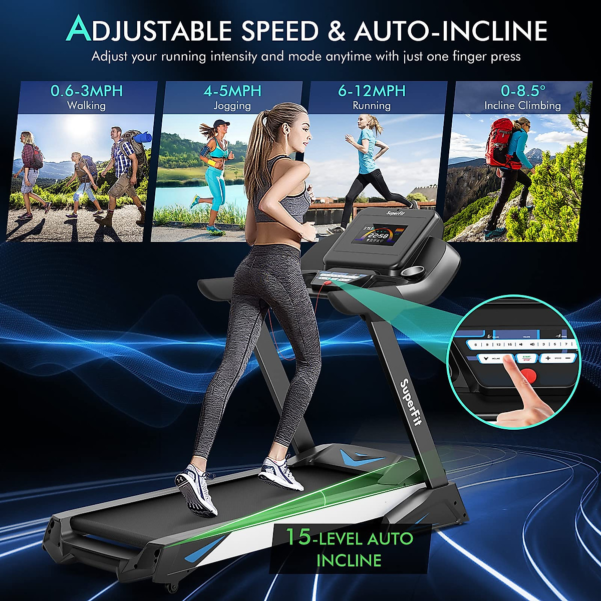 GYMAX Folding Treadmill, 4.75HP Auto Incline Treadmill with LED Monitor, Blue Tooth Speaker, App Control, 20 Preset Programs & Pulse Grip, Foldable Running Walking Jogging Machine for Home Gym
