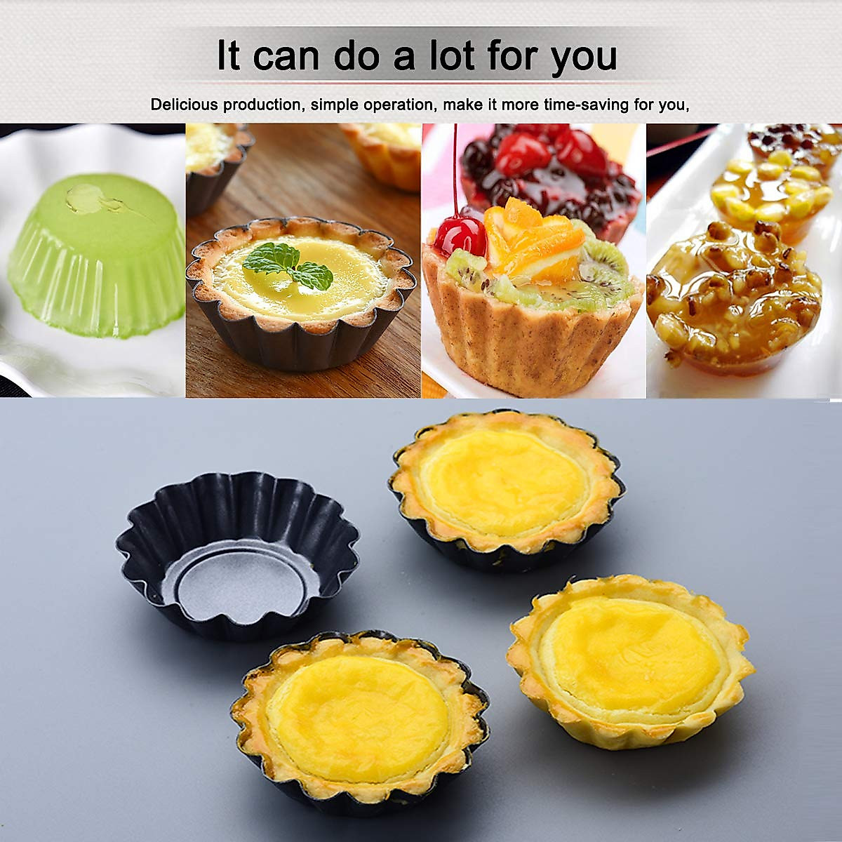 Amytalk 12 Packs Egg Tart Mold, Upgrade Bigger Size 3 x 0.9inch, Cupcake Cake Muffin Mold Tin Pan Baking Tool, Carbon Steel