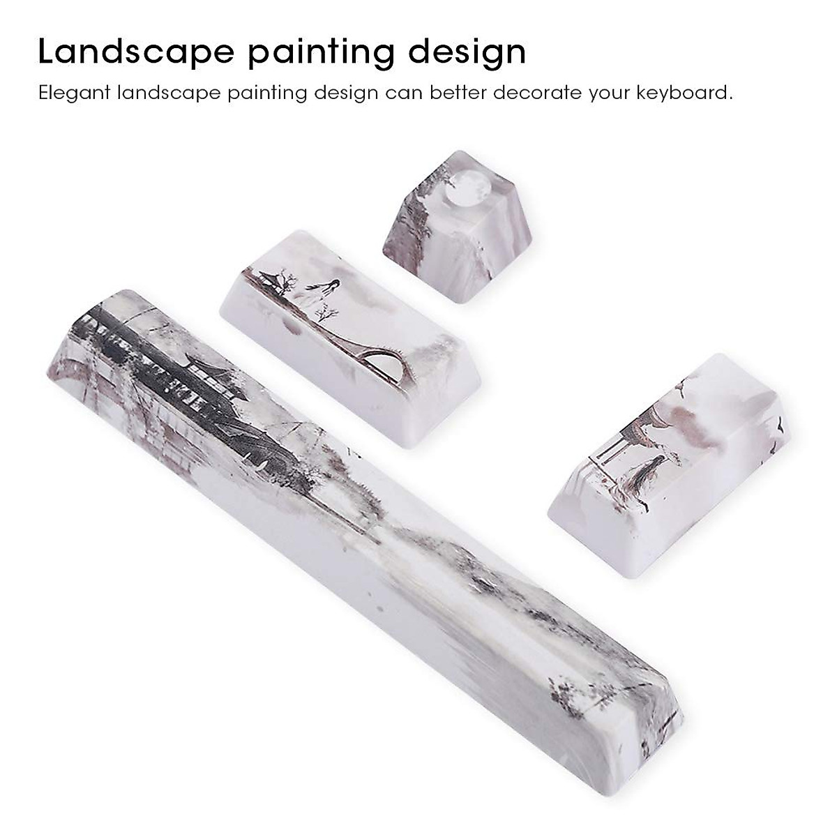 Bewinner1 DIY Keycaps, PTB PC Gaming Mechanical Keyboard Space Keycap ESC Keycap Enter Keycap Numpad Enter Keycap, Universal Computer Keyboards Cap Landscape Painting PTB Grey