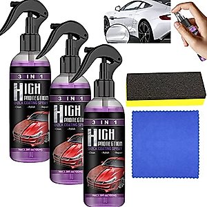 RJDJ 3 in 1 High Protection Quick Car Coating Spray, Extreme Slick Streak-Free Polymer Quick Detail Spray,Quick Coat Car Wax Polish Spray for Cars Easy to Use (3PCS)