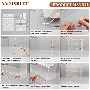 Naconmlet Clear Acrylic Display Case LED Light for Mini Figures,Wall Mounted Display Cabinet 3 Tiered Display Box for Display Figure Dustproof Showcase for Collectibles