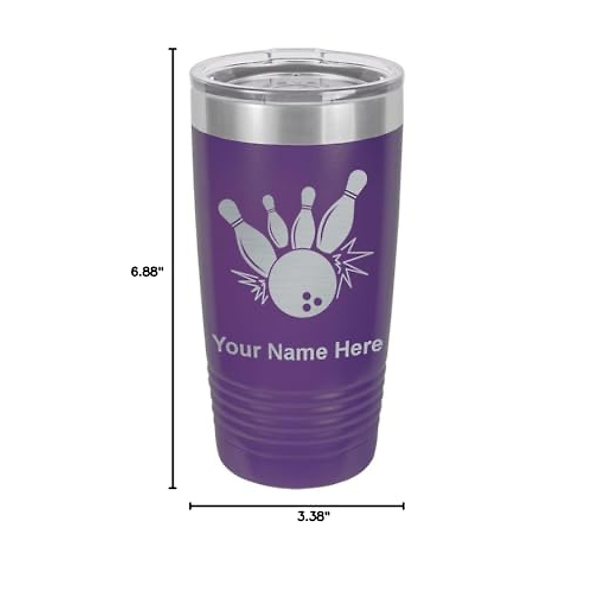 LaserGram 20oz Vacuum Insulated Tumbler Mug, Bowling Ball and Pins, Personalized Engraving Included (Dark Purple)