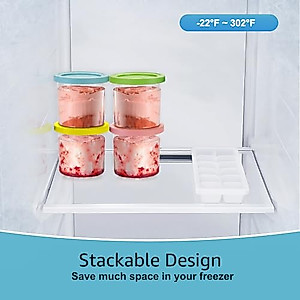 Aelfon Ice Cream Containers for Ninja Creami Pints and Lids 16oz Pint Containers 4Pack Extra Replacement Pints for Ninja Creami NC301, NC300, CN301CO, CN305A Ice Cream Maker(Yellow, Green, Pink, Blue)