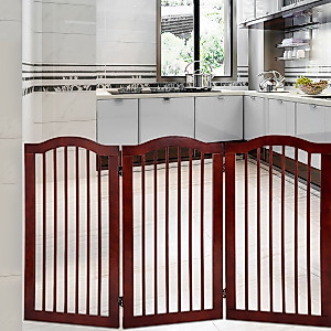 PETSITE Dog Gate Wooden Pet Puppy Dog Safety Gate Fence 3-Panel Folding Dog Gate Barrier, 36" High
