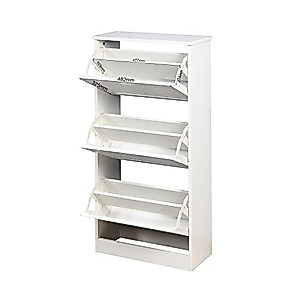 GEDELITE Entryway Shoe Cabinet, White Shoe Storage Cabinet with 3 Flip Doors,Shoe Cabint,20.94x9.45x43.11 inch