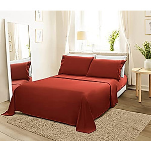 Entisn 4pcs Brushed Microfiber Sheet Queen Size Sets, 1800 Thread Count Ultra-Soft Egyptian Quality Bed Sheets, Orange Luxury Bedding Sheets with 16" Deep Pockets, Breathable & Cozy & Anti-Wrinkle