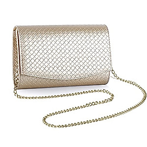 WALLYN'S Women Woven Leather Wallets Fashion Clutch Purses, Evening Bag Handbag Solid Color (Woven Gold)