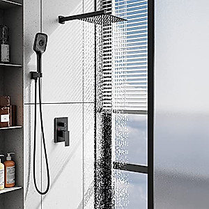 Wiserset Black Shower Faucet Set Stainless Steel 10in Rainfall Shower Head with Handheld 3 Functions Shower System Brass Pressure Balance Shower Valve