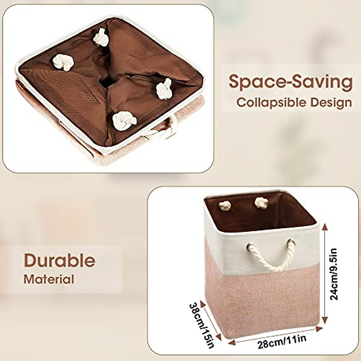 9 Pieces Cube Storage Bins 11 x 11 x 11 Inch Fabric Storage Cubes Basket Cube Storage Organizer Bins Baskets for Cube Storage Collapsible Storage Bins White and Pink for Closet Shelves, Clothes Toys