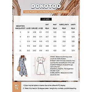 Dokotoo Womens Sundresses V Neck Boho Maxi Dress Puff Sleeve Long Dresses Ruffle A Line Flowy Beach Dresses XX-Large Blue