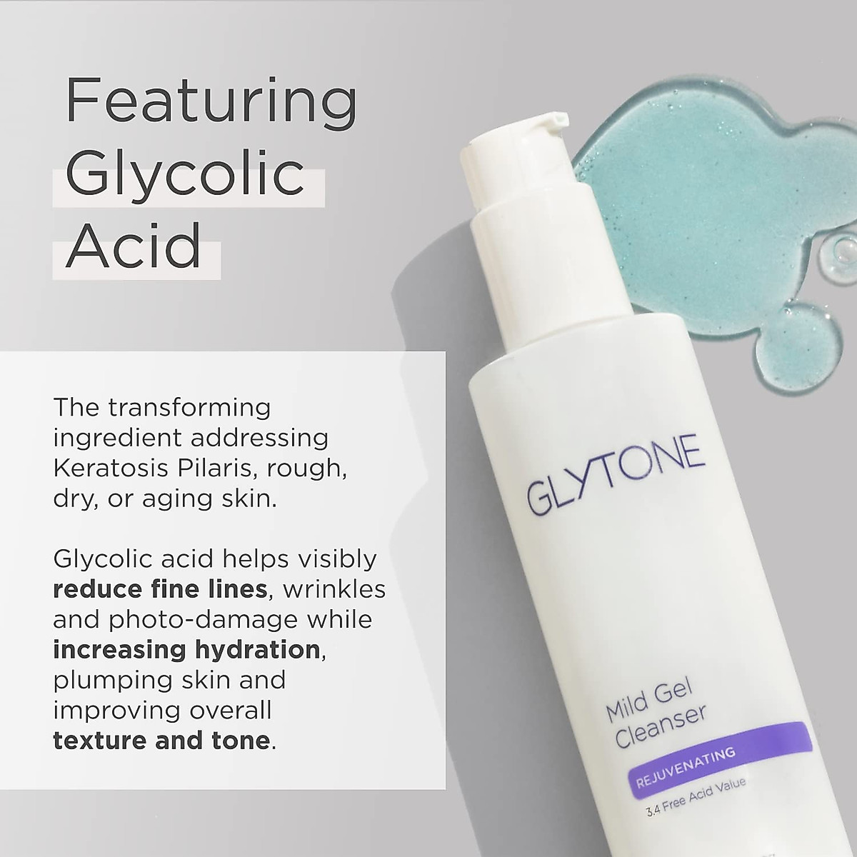 Glytone Mild Cream Cleanser with 3.4 Free Acid Value Glycolic Acid, Glycerin, Creamy for Dry Skin, Citrus Oil, Exfoliate and Moisturize, 6.7 oz