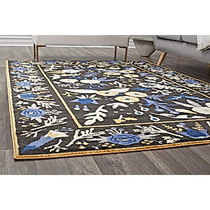 Rugs America Onyx & Blue Gardenias Transitional Rug Gardenia Golden Night VA30B 8'0"X10'0" Area Rug
