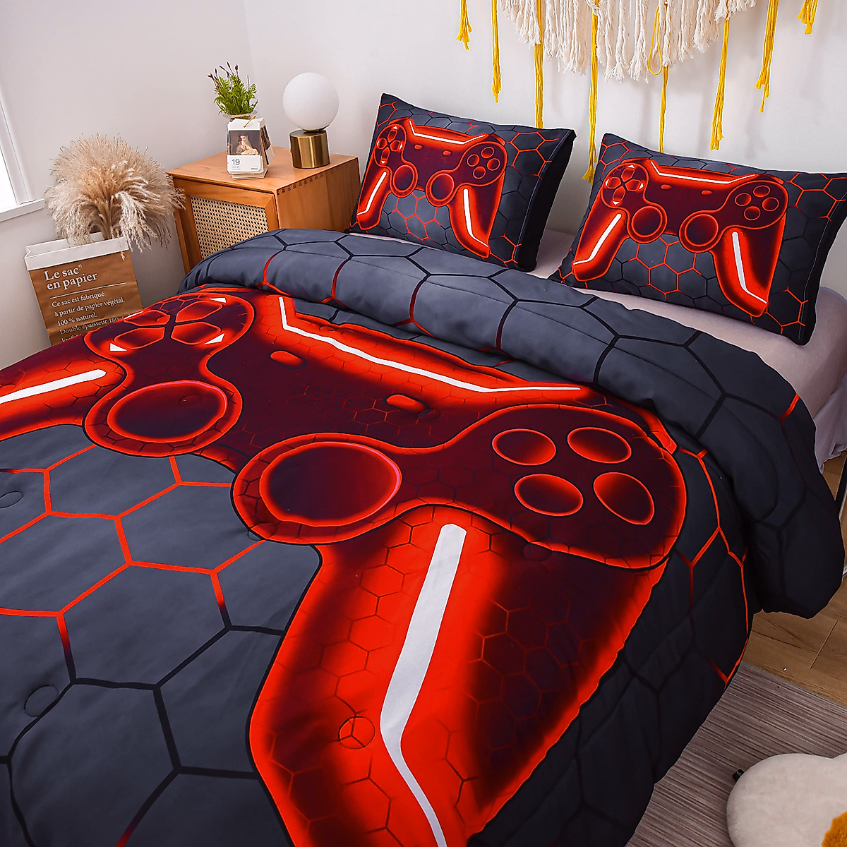 NTBED Game Console Comforter Set for Boys Girls Kids Geometric Lightweight Microfiber Bedding Sets (red, Twin)