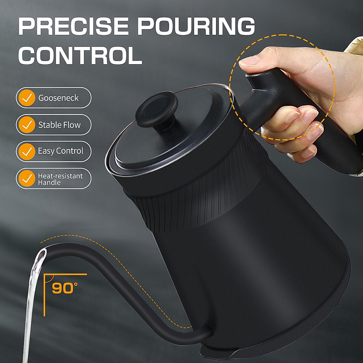 Potlimepan Electric Kettle, 0.8L Temperature Control Electric Kettle with LED Screen, 1200W Quick Heating Gooseneck Pour Kettle with Stainless Steel Interior, Smart Kettle for Coffee & Tea, Black