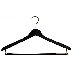 NAHANCO 2217CHPB Extra Thick CONCAVE Suit Hanger, 17", Black Gloss Pant BAR with Chrome Hook (Pack of 40)