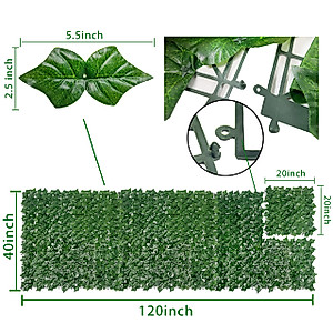 Bybeton Artificial Ivy Privacy Fence - 40" x 120" UV-Resistant Green Fake Vines Leaf Grass Wall - Patio, Balcony, Garden, Backyard Decor