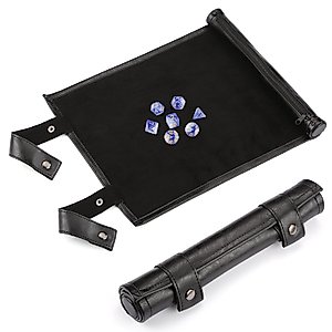 ROSELLE 2 in 1 Leather Dice Mat Dice Tray for DND Dice, Scroll Dice Tray and Rolling Mat with Zipper Holder, Compatible with DND D&D Dungeons & Dragons Game(Black，Only Mat)