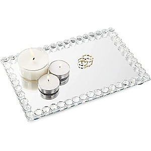 Small Mirrored Crystal Bead Serving Tray (9.4 x 5.75 x 1 Inches)