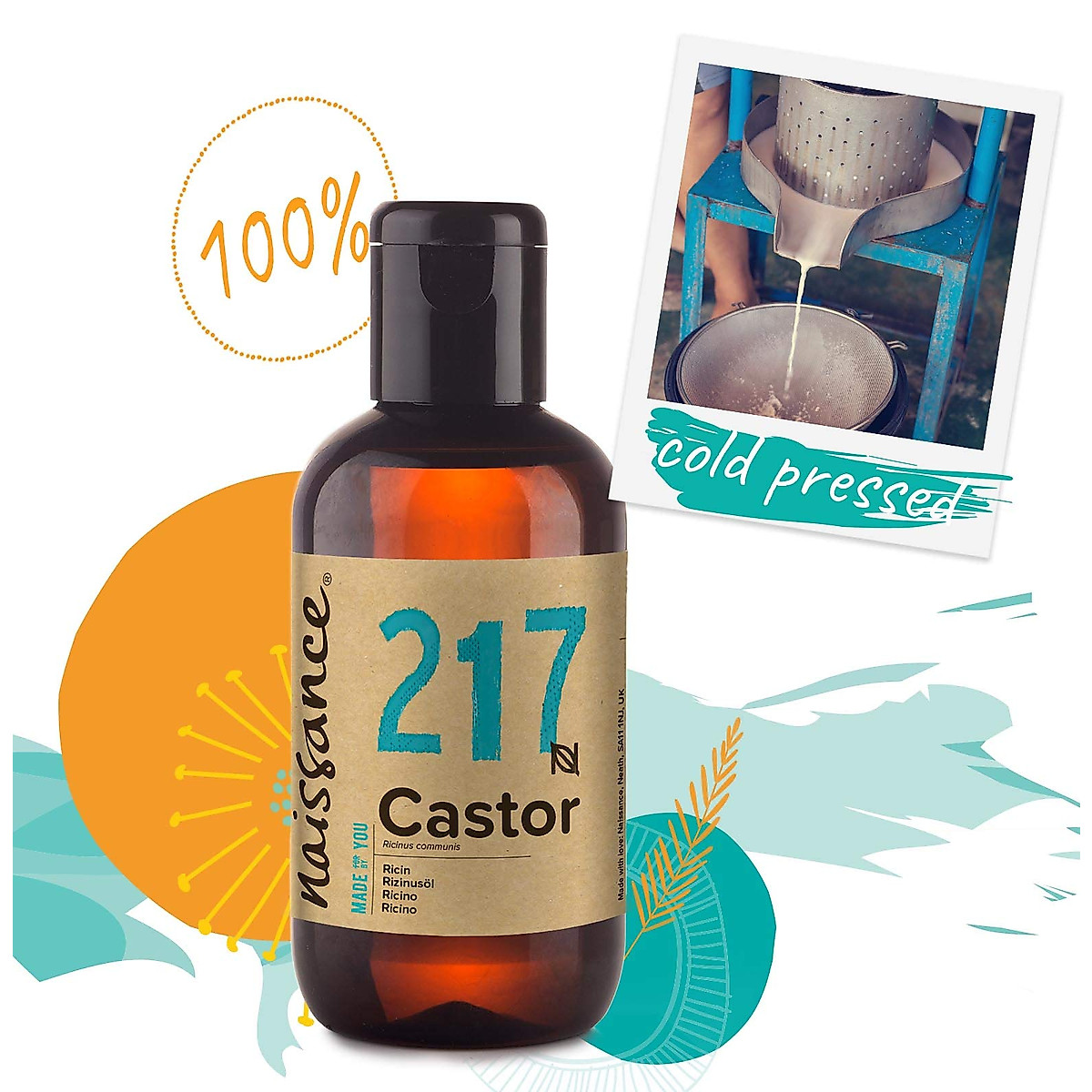 naissance Cold Pressed Castor Oil 4 fl oz - For Hair, Beard, Eyelashes, Eyebrows, Nails and Skin - Pure & Natural, Virgin, Unrefined, Vegan, Hexane-Free, Non GMO, Cruelty Free