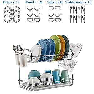 Naturous Dish Drying Rack 2 Tier, Kitchen Dish Rack with Drainboard