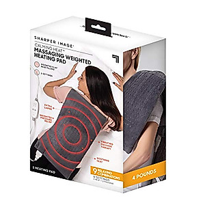 Calming Heat Massaging Weighted Heating Pad by Sharper Image- Weighted Electric Heating Pad with Massaging Vibrations, 6 Settings- 3 Heat, 3 Massage- 9 Relaxing Combinations, 12” x 24”, 4 lbs