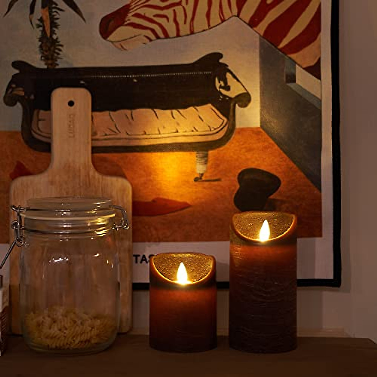 Incredle Flickering Flameless Candles Battery Operated 4" 5" 6" Real Wax LED Candles with 10key Remote Cycling 24 Hours Timer 7 Colors Available for Wedding Christmas Home Party Rustic Brown