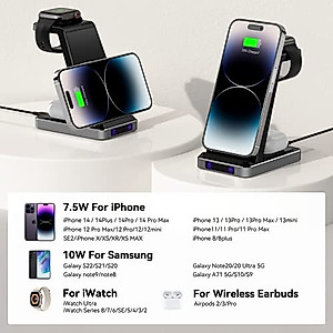 Charging Station for iPhone Multiple Devices - 3 in 1 Fast Wireless Charger Dock Stand for iPhone 14 13 12 11 Pro X Max XS XR 8 7 Plus 6s 6 Apple Watch Series 7 6 SE 5 4 3 2 & Airpods with Adapter
