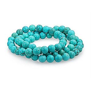 Bling Jewelry Simple Plain Set Of 3 Stabilized Turquoise 8MM Ball Bead Stones Stackable Strands Stretch Bracelet For Women For Teen